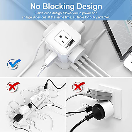 Uncaged Ergonomics PCW 5 AC Outlet Cube Extension Cord With Surge ...