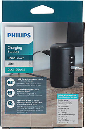 Philips 3 USB A1 USB C2 Outlet Desktop Charging Station 5 Black ...
