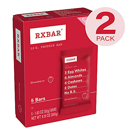 RXBAR Adult Bars Strawberry 1.83 Oz 5 Bars Per Box Pack Of 2 Boxes ...