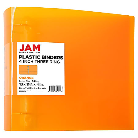 JAM PAPER 3 Ring Plastic Binder 4 inch Orange Sold Individually ...