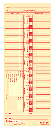 Office Depot Brand Time Cards Biweekly Days 1 7 2 Sided 3 38 x 8 78 ...