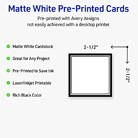 Avery Printable Cards With Sure Feed Technology 2 12 x 2 12 Matte White ...