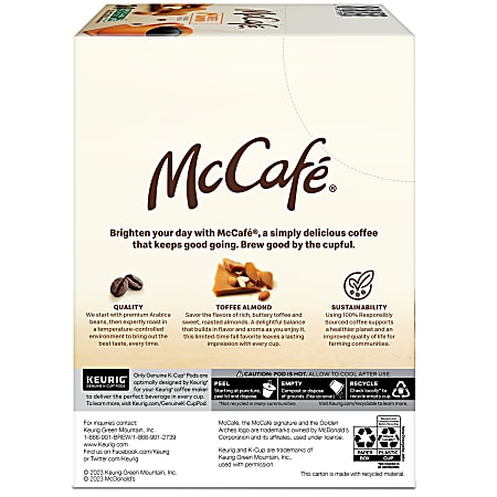 McCaf K Cup Toffee Almond Coffee Compatible with Keurig Brewer Light K ...