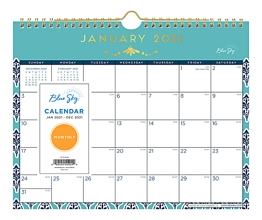 Blue Sky Monthly Wall Calendar 11 x 8 34 Sullana January to December ...