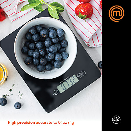 MasterChef 11 Lb Tempered Glass Digital Kitchen Scale 7 x 34 Black ...