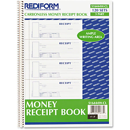 Rediform Wirebound Money Receipt Book 3 Part Carbonless 2 34 x 7 Set Of ...