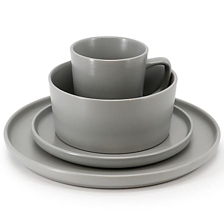 Elama Luxmatte 16 Piece Dinnerware Set Light Gray - Office Depot