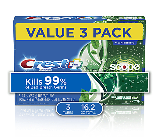 Crest Scope Outlast Complete Whitening Toothpaste Mint 5.4 Oz Pack Of 3 ...