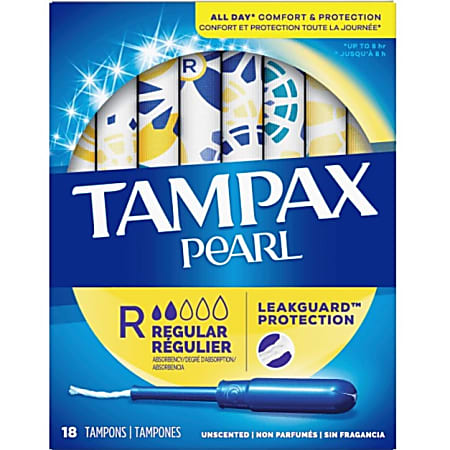 Tampax Pearl Tampons With LeakGuard Braid Regular Absorbency Unscented ...