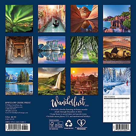 2026 Willow Creek Press Mini Monthly Calendar 7 x 7 Wanderlust January To December O53805 ...