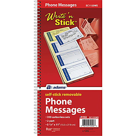 Adams Write n Stick Phone Message Book 11 x 5 14 200 Messages ...
