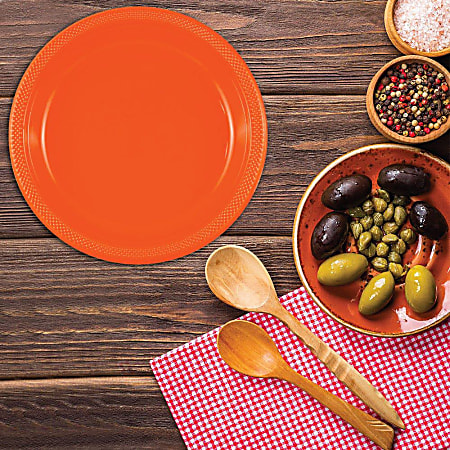 JAM PAPER Round Plastic Party Plates Large 10 14 inch Orange 20Pack ...