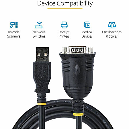 StarTech.com 3ft 1m USB to Serial Cable DB9 Male RS232 to USB Converter ...