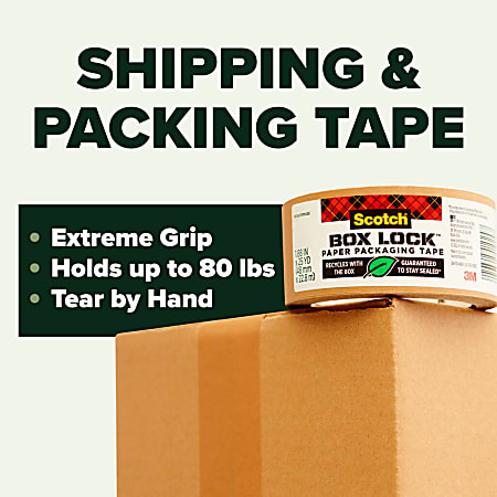 Scotch Box Lock Paper Packing Tape 8 Tape Rolls 1.88 in x 25 yd 3 Core ...