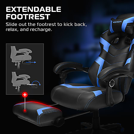 RESPAWN 110 Pro Gaming Chair With Footrest Headrest Pillow Blue ...