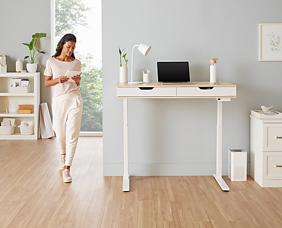 Realspace Smart Electric 48 W Height Adjustable Standing Desk WhiteNatural Office Depot