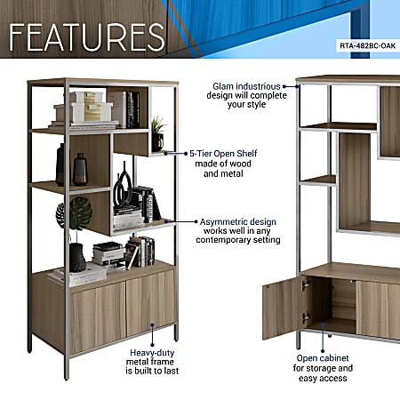 Techni Mobili 63 H Storage Rack 5 Shelf Bookcase With 2 Door Cabinet ...