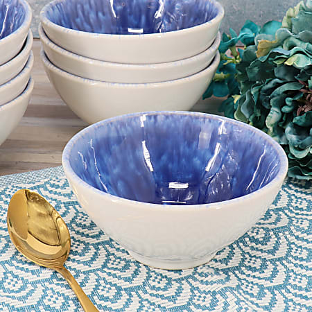 Meritage Windsor 8 Piece Round Stoneware Footed Bowl Set 6 Mazarine ...