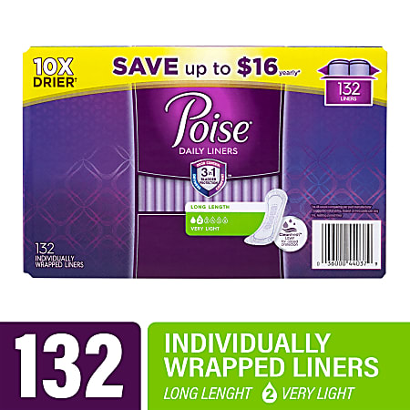 Poise Very Light Absorbency Long Incontinence Panty Liners Box Of 132 ...