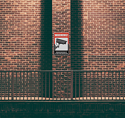 COSCO Surveillance Security Sign 8 x 12 RedWhiteBlack - Office Depot