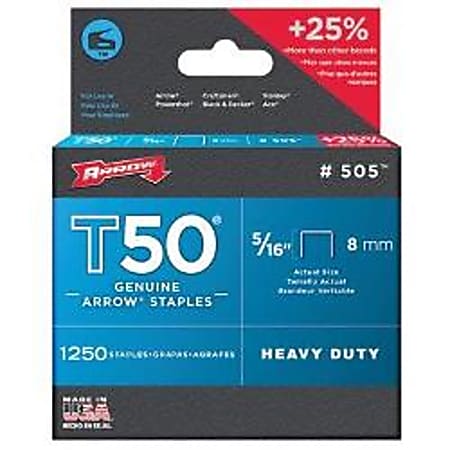 Arrow 50524 T50 Staples 516 L x 38 W Silver Box Of 1250 Staples ...
