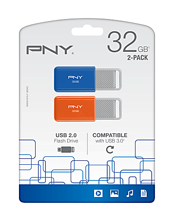PNY USB 2.0 Flash Drives 32GB Assorted Pack Of 2 - Office Depot