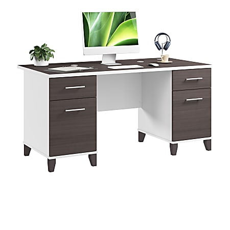 Bush Home Somerset 60 W Office Computer Desk With Drawers Storm ...