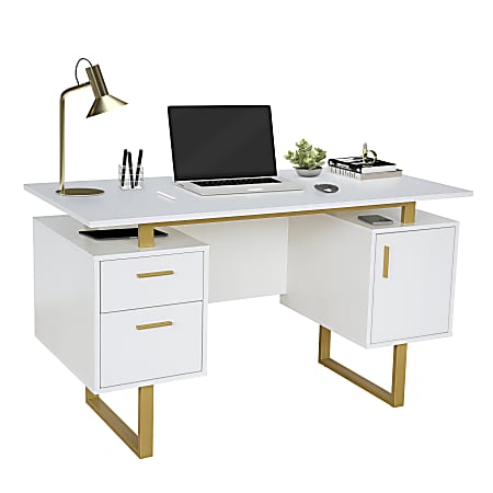 Techni Mobili 52 W Modern Computer Desk With Storage WhiteGold - Office ...