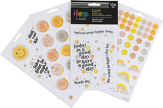 Happy Planner Smiley Face Stickers 9 18 x 4 34 Assorted Colors Pack Of ...