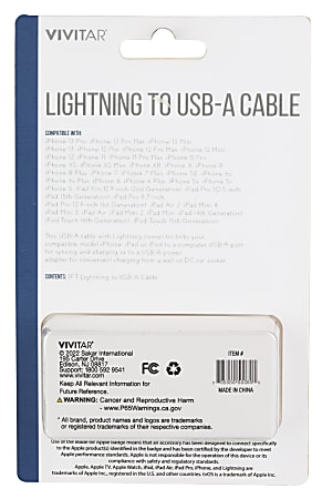 Vivitar Lightning To USB A Cable 3 White NIL1003 - Office Depot