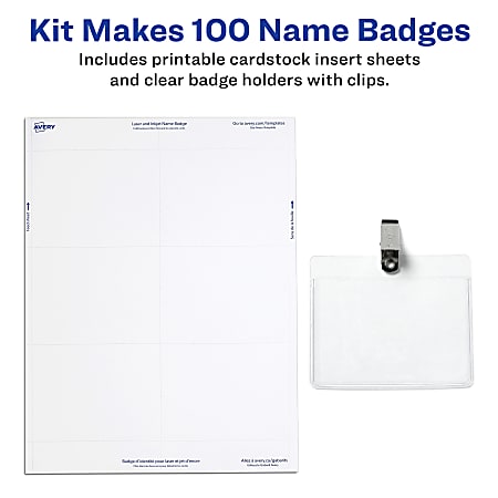Avery Customizable Name Badges With Clips Rectangle 74461 2 14 x 3 12 ...