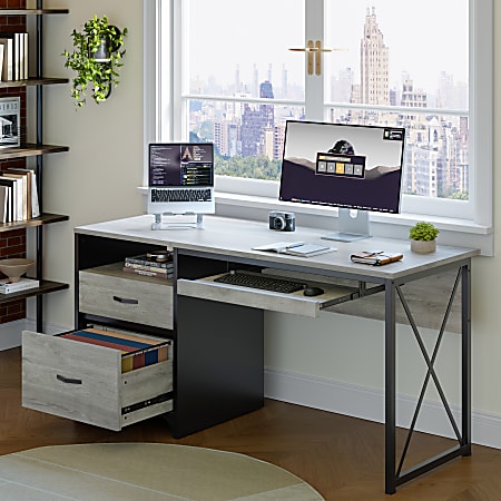 Bestier 56 W Office Computer Desk With Storage File Drawers And ...