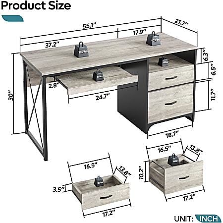 Bestier 56 W Office Computer Desk With Storage File Drawers And ...