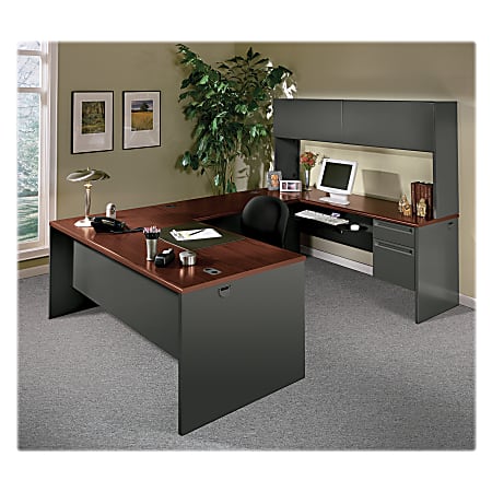 HON 38000 48 W Right Pedestal Computer Desk With Lock MahoganyCharcoal ...