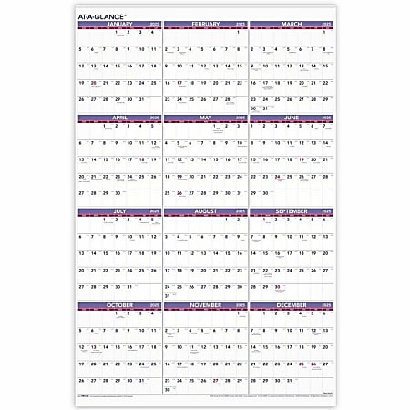 2025 AT A GLANCE Yearly Wall Calendar 24 x 36 Traditional January 2025 To December 2025 PM1228 ...