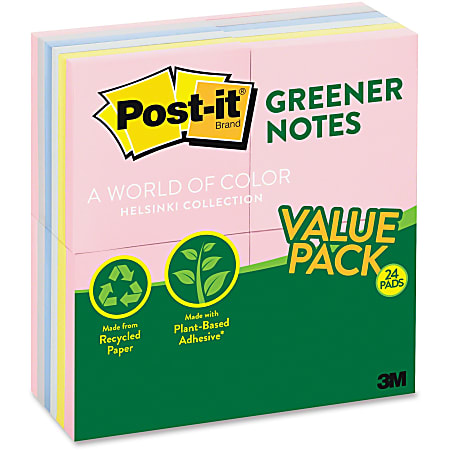 Post it Greener Notes 3 x 3 Helsinki Color Collection 100 Notes Per Pad ...