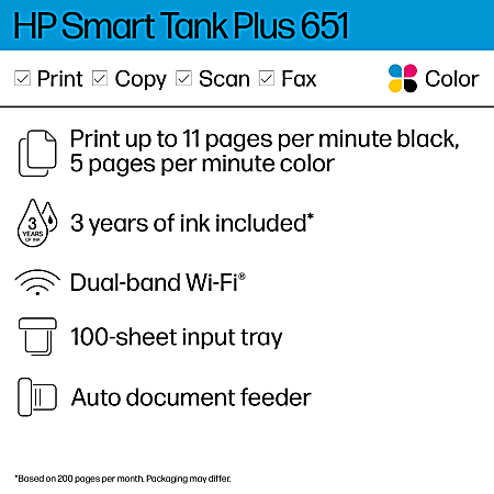 HP Smart Tank Plus 651 Wireless All in One Ink Tank Printer Scanner ...