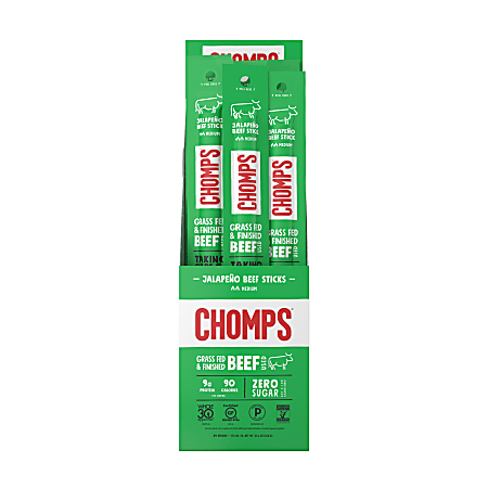CHOMPS Beef Snack Sticks Jalapeno 1.15 Oz Pack Of 24 Sticks - Office Depot