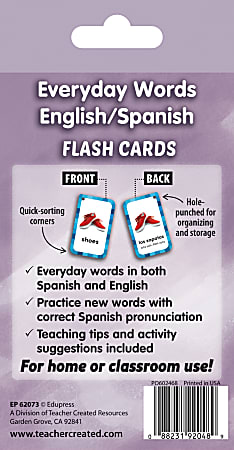 Teacher Created Resources Everyday Words EnglishSpanish Flash Cards 5 ...