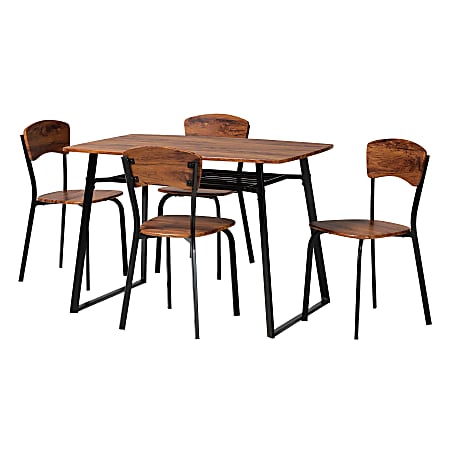 Baxton Studio Elida Wood And Metal 5 Piece Dining Set Walnut BrownBlack ...