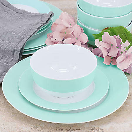 Martha Stewart 12 Piece Banded Fine Ceramic Dinnerware Set Baby Blue ...