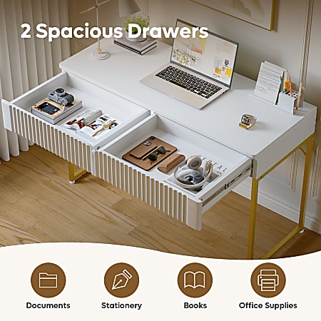 Bestier Fluid 48 W Computer Desk With 2 Storage Drawers White - Office ...