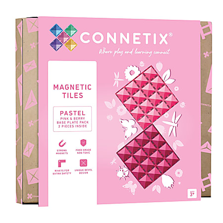Connetix Magnetic Tiles Pastel Pink Berry Base Plate 2 Pieces - Office ...