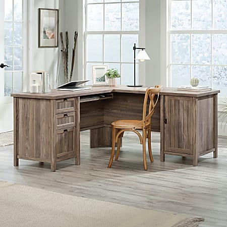 Sauder Costa 66 W L Shaped Computer Desk nbspWashed Walnut - Office Depot