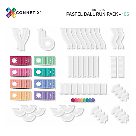Connetix Magnetic Tiles Pastel Ball Run Pack 106 Pieces - Office Depot