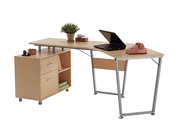 Realspace Brent Dog Leg Desk Oak - Office Depot