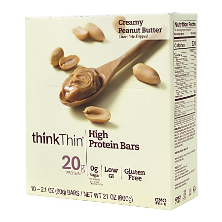 thinkThin Creamy Peanut Butter High Protein Bars 2.1 Oz Box Of 10 Bars ...