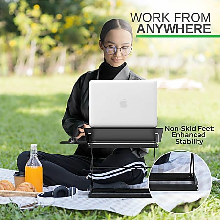 CD4 Adjustable Laptop Desk Stand Standing Desk Converter for Laptops portable compact ergonomic desktop riser sit stand up desk conversion Office Depot