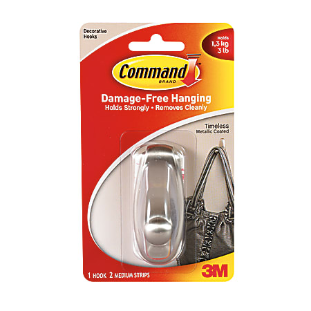 3M Command Damage Free Hook Timeless Medium Brushed Nickel - Office Depot