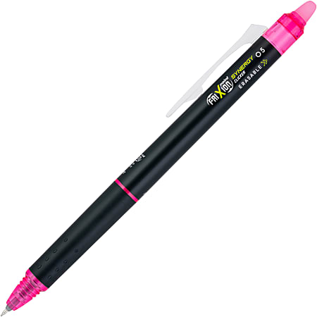 Pilot FriXion Synergy Clicker Erasable Retractable Gel Pen Extra Fine Point 0.5mm Black Barrel Pink Ink Office Depot